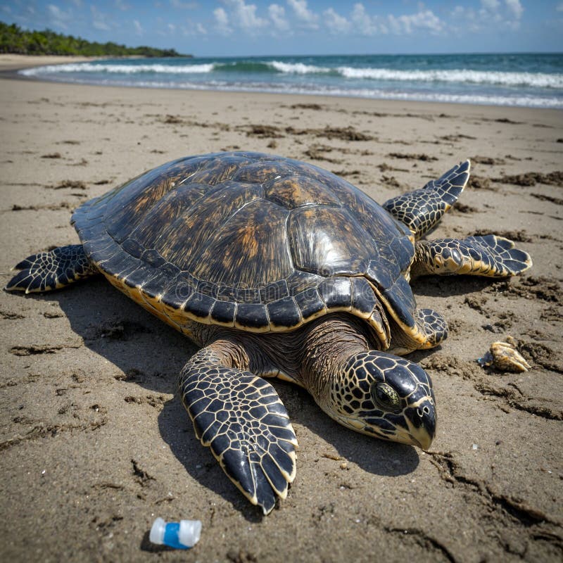 A Tragically Impacted Sea Turtle, Global Warming. Stock Illustration ...