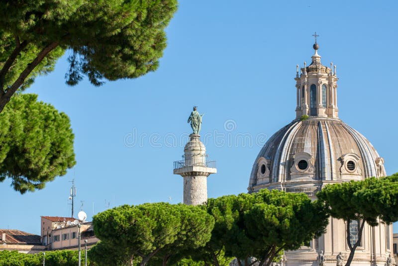 Traian Column and Santa Maria Di Loreto in Rome Stock Photo - Image of ...