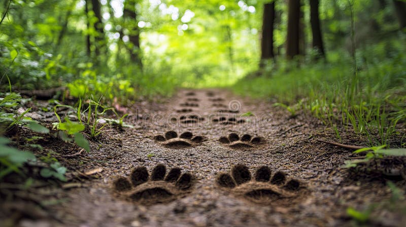 A Trail of Animal Footprints Leading To a Quiet Forest Clearing Stock ...