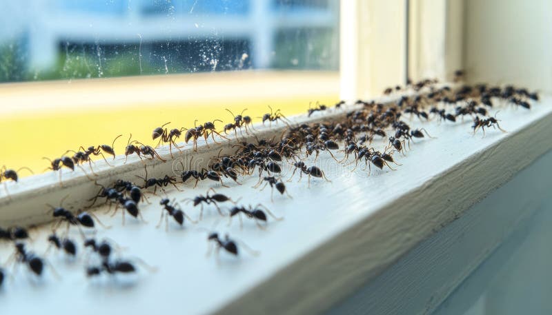 Trail of Ants on Windowsill a Line of Numerous Ants Colonize the ...