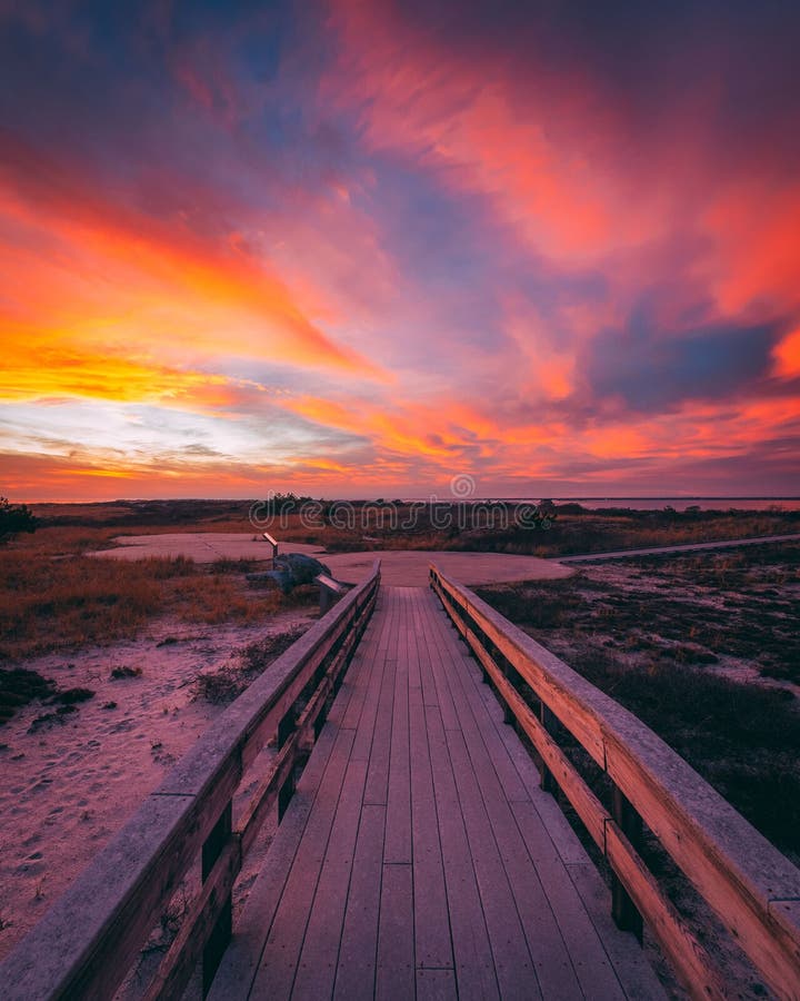 Trail on the Beach at Sunset, at Smith Point, Fire Island, New York ...