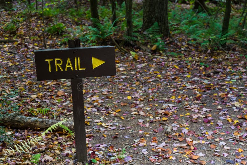 Trail Directional Sign in Woods Stock Image - Image of hiking ...