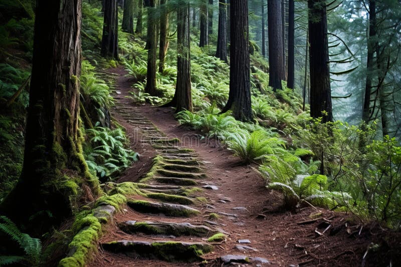 A Trail in the Forest with Steps Leading Up To the Trees Stock ...