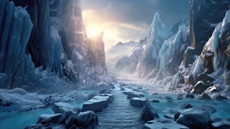 A Trail through a Glacier with Ice Formations. Generative AI Stock ...