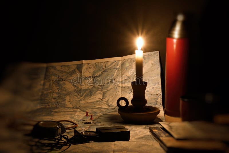 The candle lit map stock photo. Image of candle, mystery - 168728436