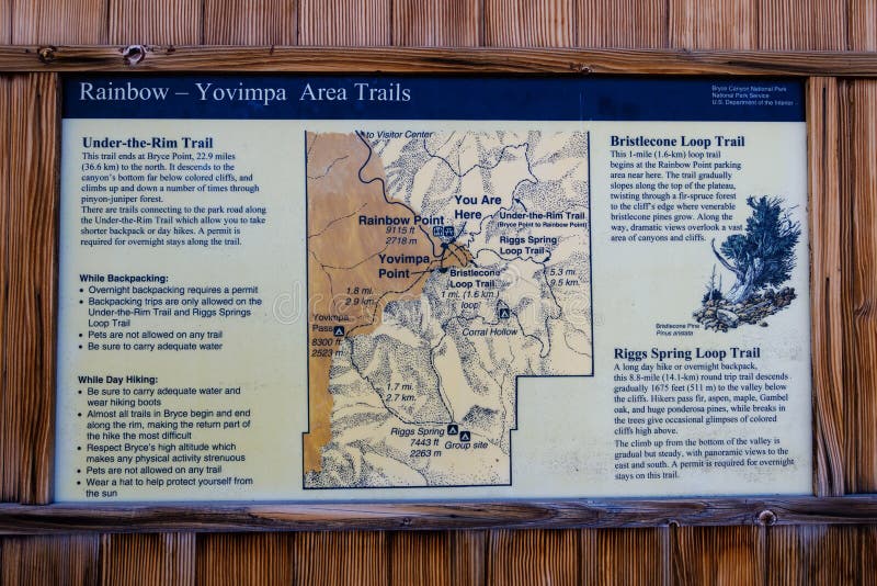 Trail Map at Rainbow Point in Bryce Canyon National Park Editorial ...