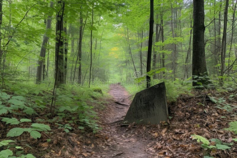 Trail Marker with Arrow Pointing the Way through Dense Forest Stock ...