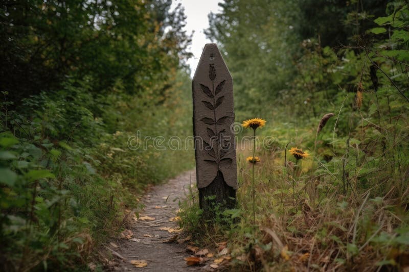 Trail Marker with Arrow Pointing the Way, Surrounded by Nature Stock ...