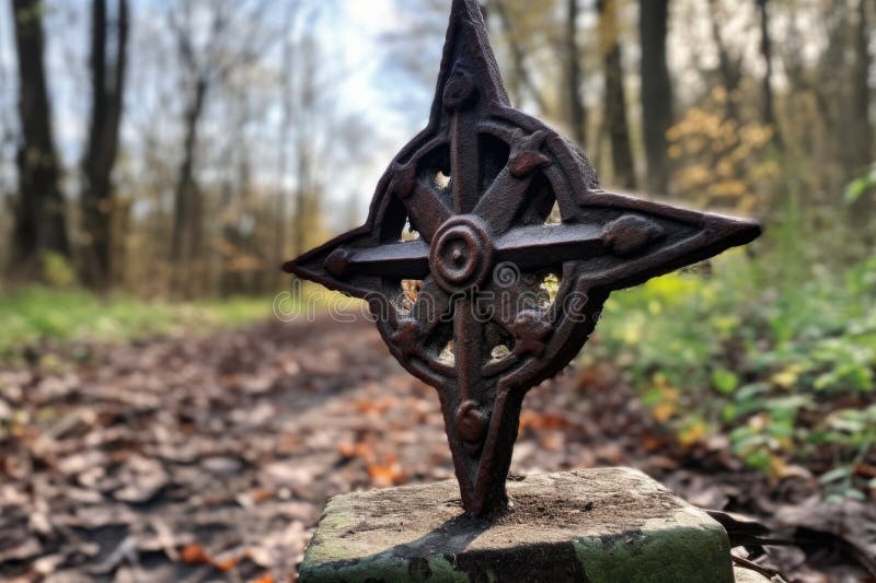 A Trail Marker Made of Cast-iron, with a Compass Rose and Arrow ...