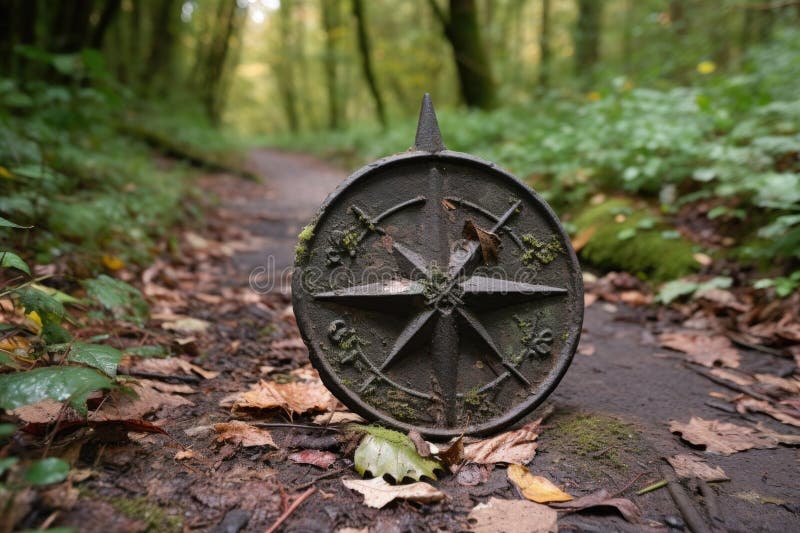 A Trail Marker Made of Cast-iron, with a Compass Rose and Arrow ...