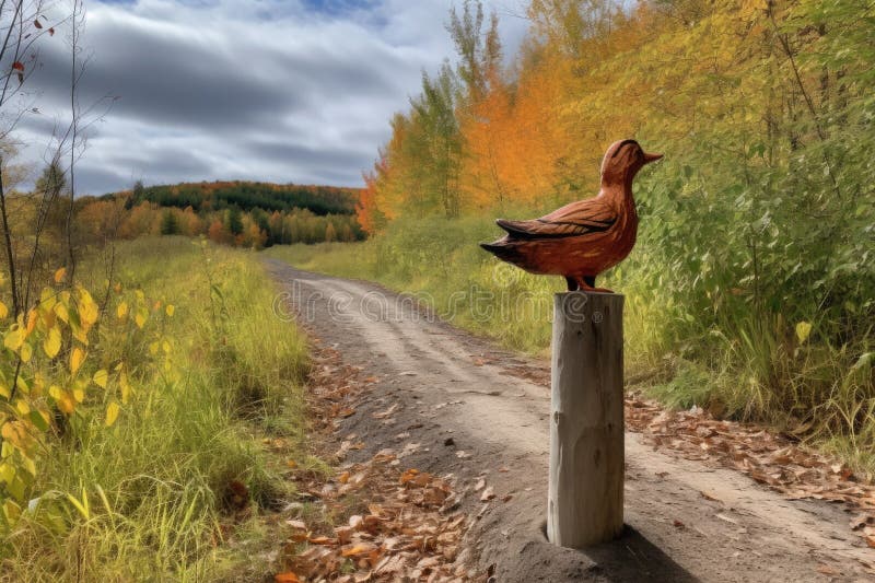 A Trail Marker in the Shape of a Duck with Its Beak Pointing To the ...