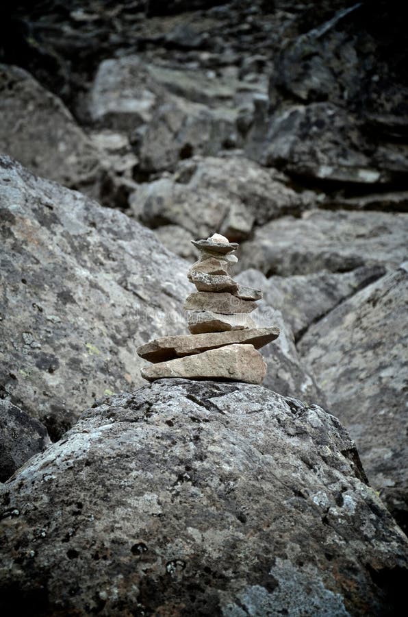 Stack Of Stones Marking Hiking Trail On Mountain Stock Photo - Image of ...