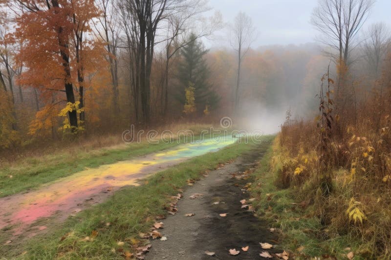A Trail Mist with Colorful Markers Visible in the Distance Stock ...