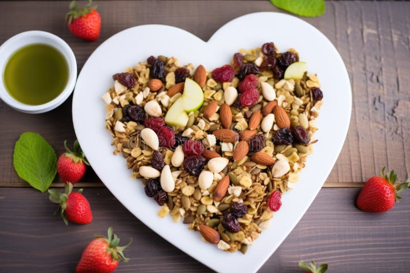 Trail Mix Arranged in a Heart Shape on a Plate Stock Illustration ...