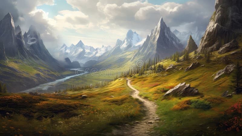 A Trail through a Mountain Pass with Dramatic Views. Generative AI ...