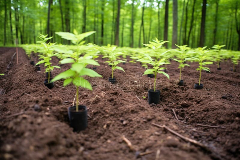 A Trail of Newly Planted Saplings in a Wood Stock Illustration ...