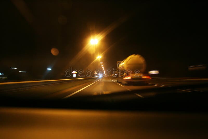 Road through the Windshield of a Car at Night, Stock Photo - Image of ...