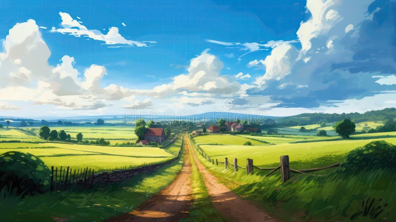 A Trail through a Quiet Rural Area with Farms and Fields. Generative AI ...