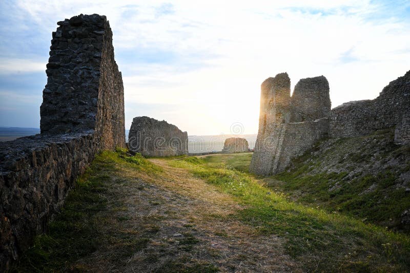 Trail in a Ruined Castle on the Sunrise Stock Photo - Image of dark ...