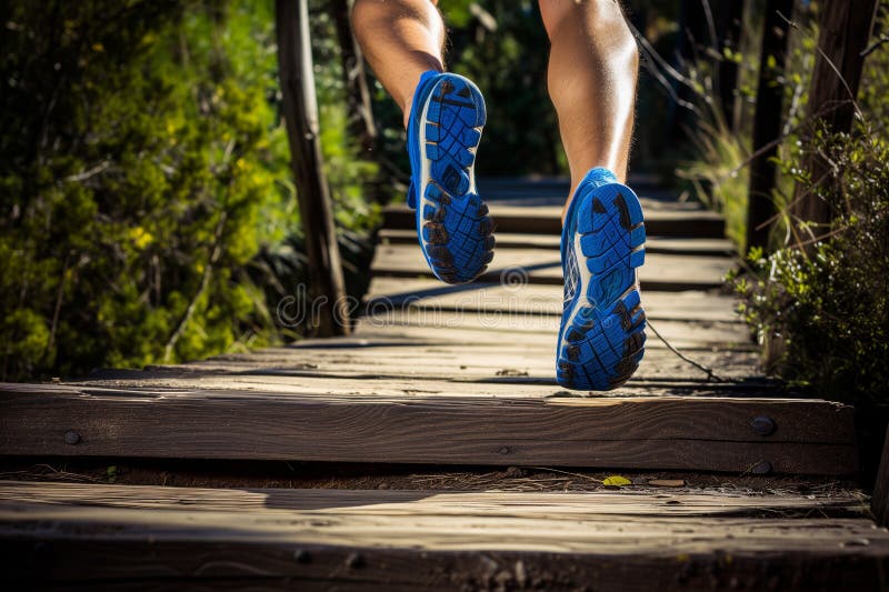 Trail Runner Bouncing Up Wooden Boardwalk Stairs Stock Photo - Image of ...