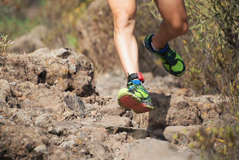 Trail Running Man on Mountain Path Exercising Stock Photo - Image of ...