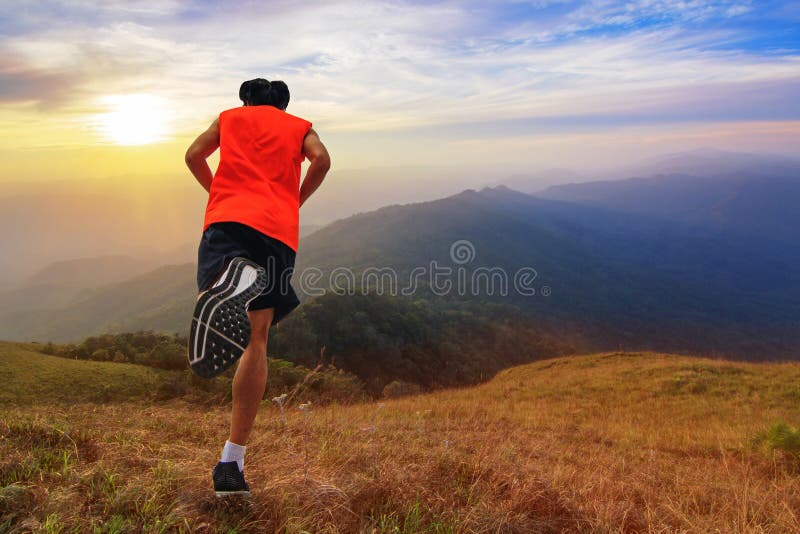 Trail Running on Mountain with Sunrise Stock Image - Image of marathon ...