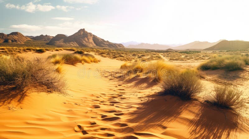 A Trail through a Sandy Desert with Dunes. Generative AI Stock Photo ...