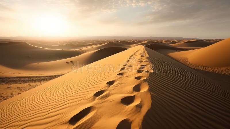 A Trail through a Sandy Desert Dunes. Generative AI Stock Illustration ...