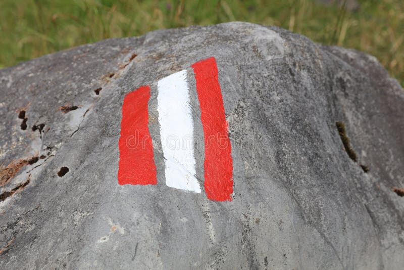 Trail Sign Painted on a Rock. Lech Valley Stock Image - Image of safety ...