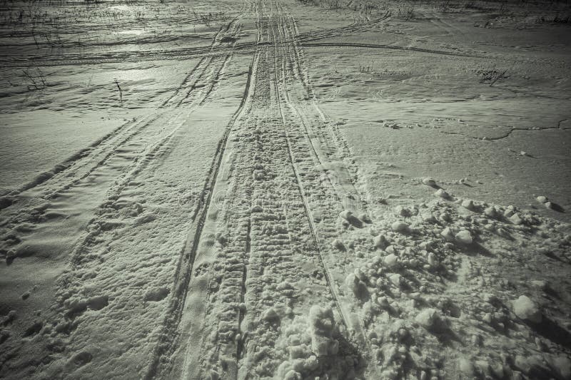 The Trail of a Snowmobile in the Impassable Snows of Winter Nature ...
