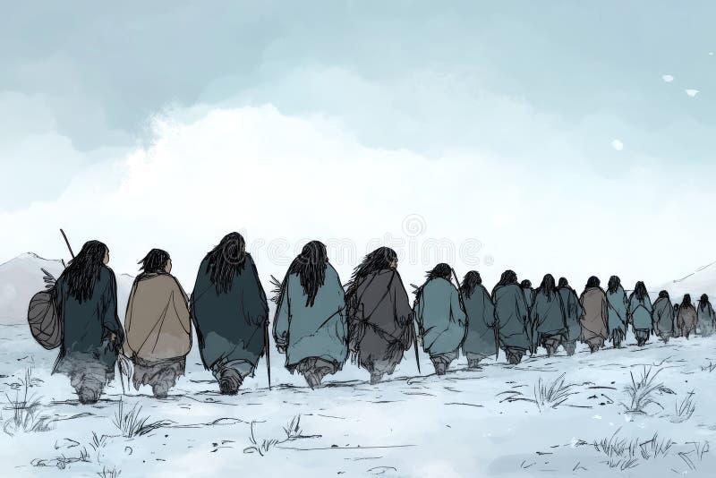 Trail of Tears - Line of Native Americans Walking through Harsh Terrain ...