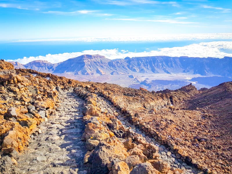 Trail at the Top of the Teide with View of the Caldera and the Island ...