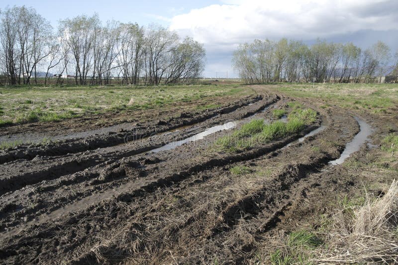 The Trail of a Tractor in the Field after the Rain. Stock Image - Image ...