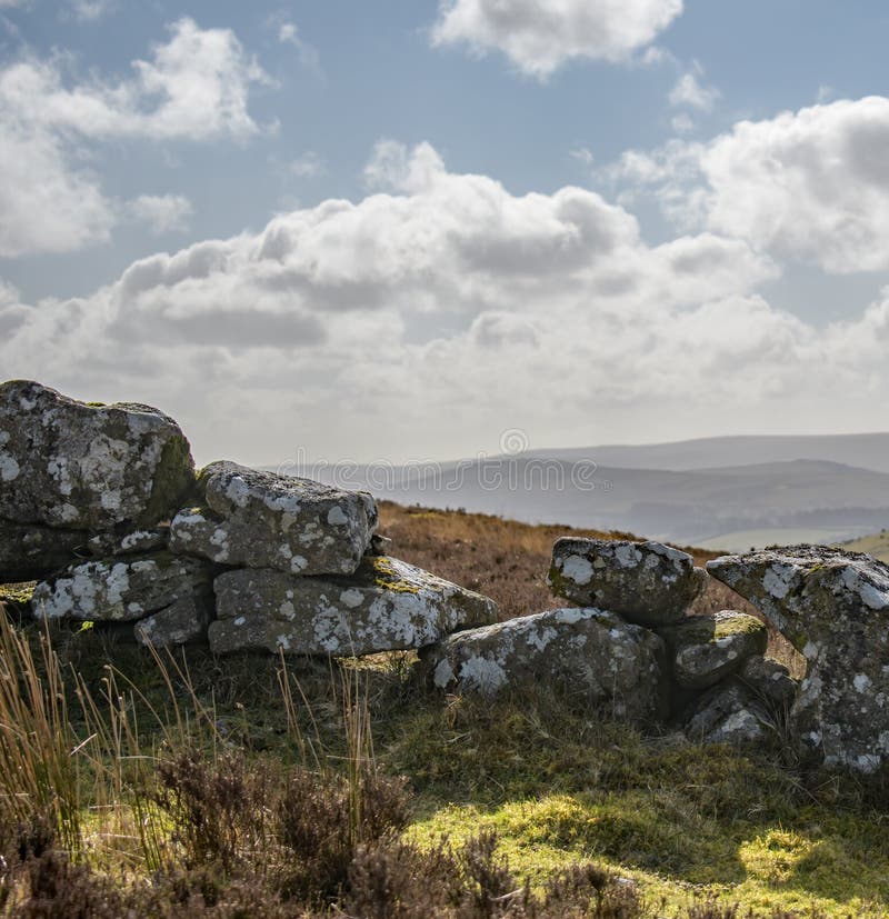 Trail Up To Grimspound Tor, Close Up Focus on the Granite Boulders that ...