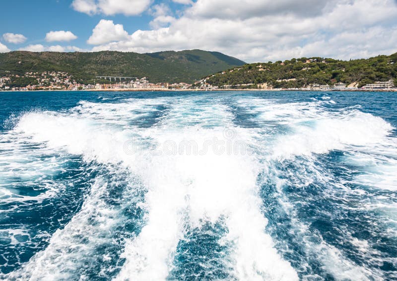 Trail on the Water Surface Behind the Fast Moving Motor Boat Stock ...