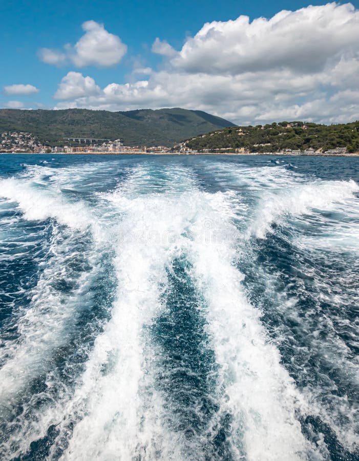 Trail on the Water Surface Behind the Fast Moving Motor Boat Stock ...