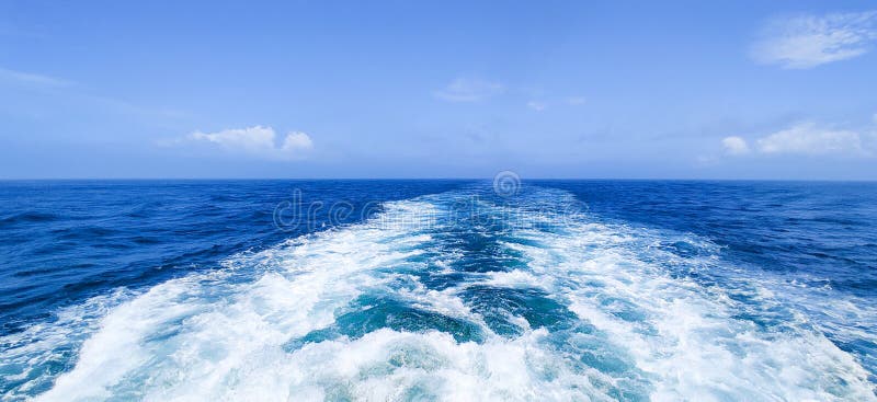 Trail on Water Surface Behind of Fast Moving or Sailing Ship or Boat ...