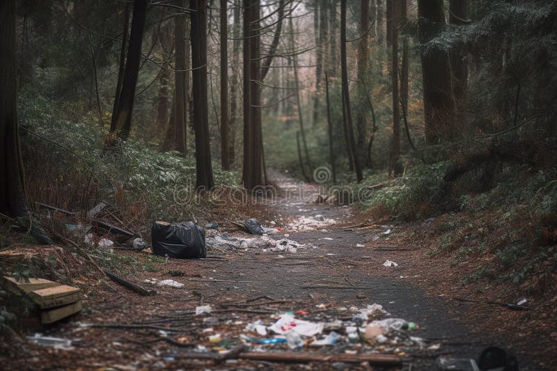 A Trail in the Woods with Trash on the Ground. AI Generative Image ...