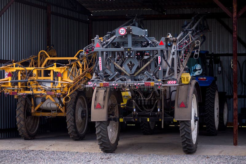 Trailed Sprayer with Tank Capacities are Standing in the Arches Hangar ...