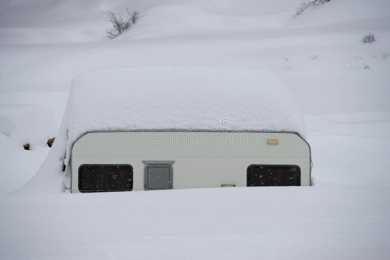 Trailer Caravan Roulotte Covered by Snow Stock Photo - Image of snow ...