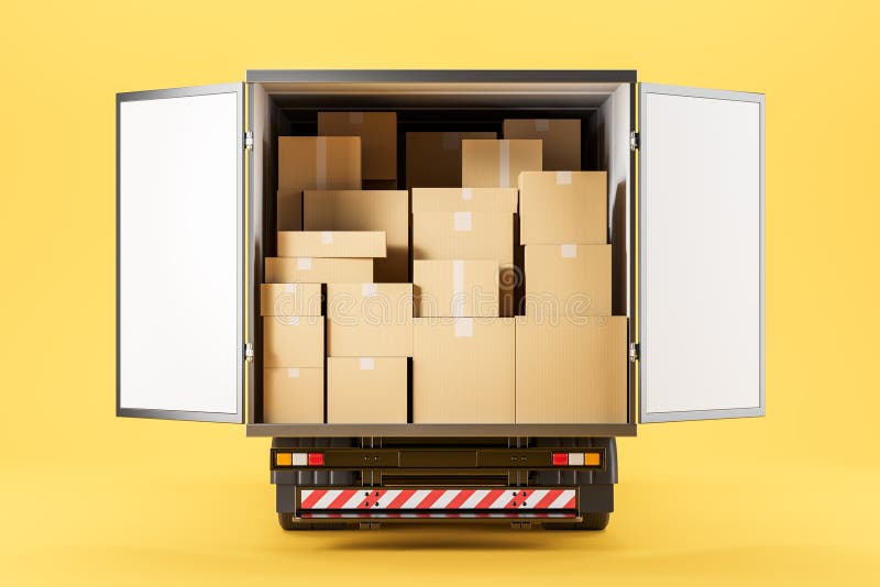 Trailer with Cardboard Boxes Inside, Ready for Shipment. Mockup Stock ...