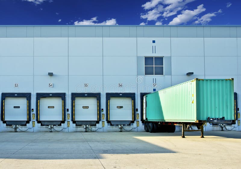 Unloading Cargo Truck at Warehouse Building Stock Photo - Image of ...