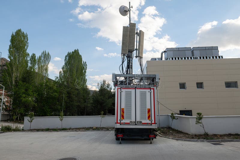 Trailer with Mobile Base Station of Cellular Communication Installed in ...