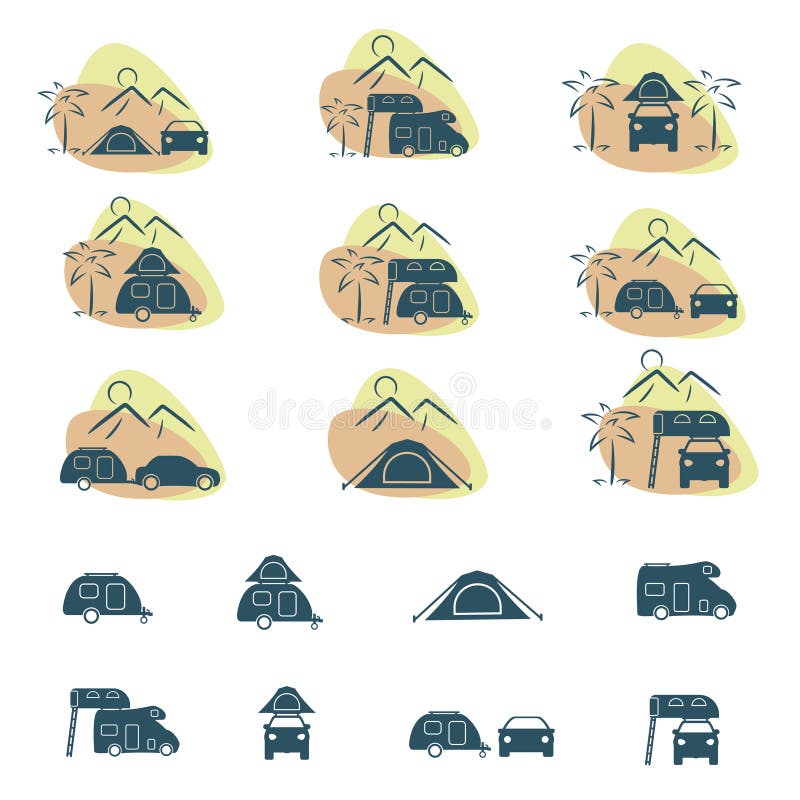 Trailer or Mobile House Icons Set. Mobile Home, Camping, Tent Stock ...