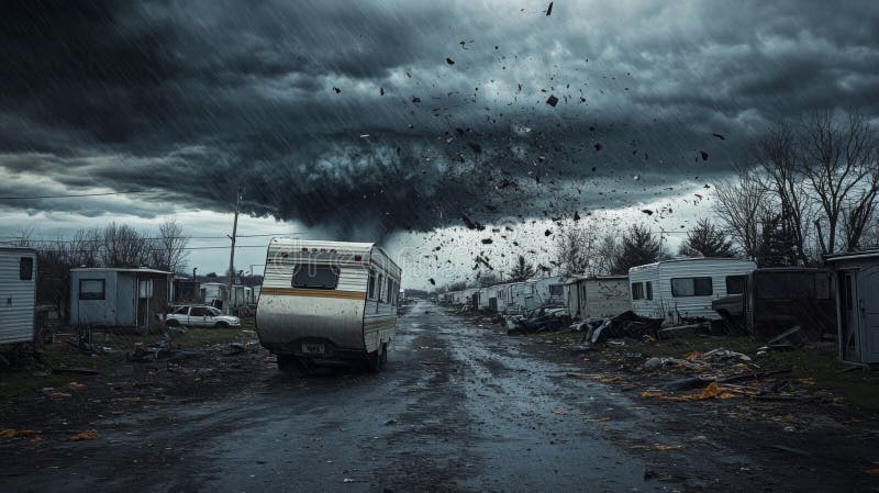 Trailer Park Damaged by a Powerful Tornado Storm Stock Image - Image of ...