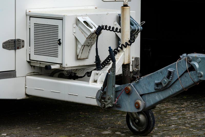Trailer Coupling and Electrical Connections in Parking Area Stock Image ...