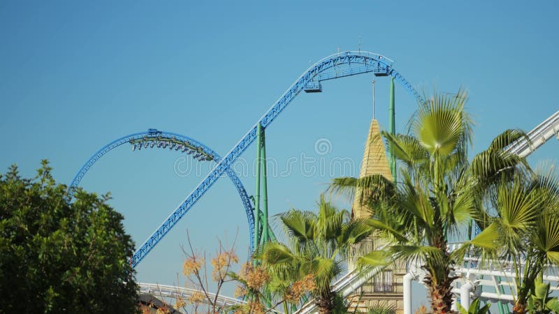 A Trailer with People Makes a Dead Loop on a Roller Coaster Ride Stock ...