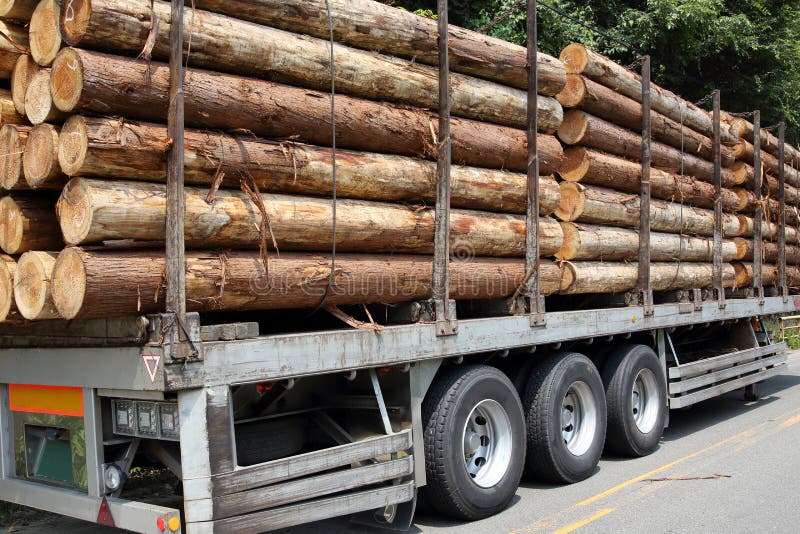 Trailer and stack of logs stock image. Image of ring - 57847489