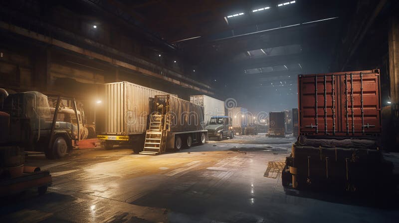 Trailer Truck Parked Loading at Dock Warehouse. Generative AI Stock ...
