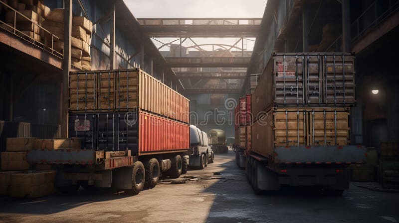 Trailer Truck Parked Loading at Dock Warehouse. Generative AI Stock ...